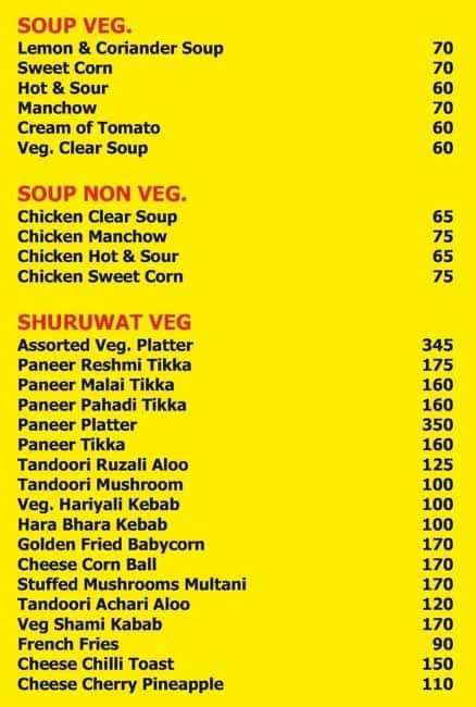 Menu of Sindhi Society Gymkhana, Chembur, Mumbai
