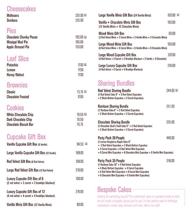 Menu at The Hummingbird Bakery, Dubai, LG 106 - Financial Center Rd
