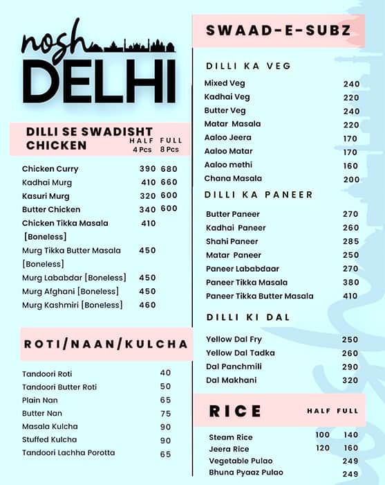 Menu of Nosh Delhi, Hinjawadi, Pune