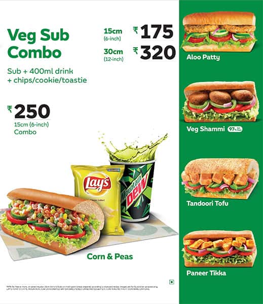 Menu at subway Malad, Mumbai