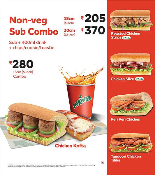 Menu at subway Malad, Mumbai
