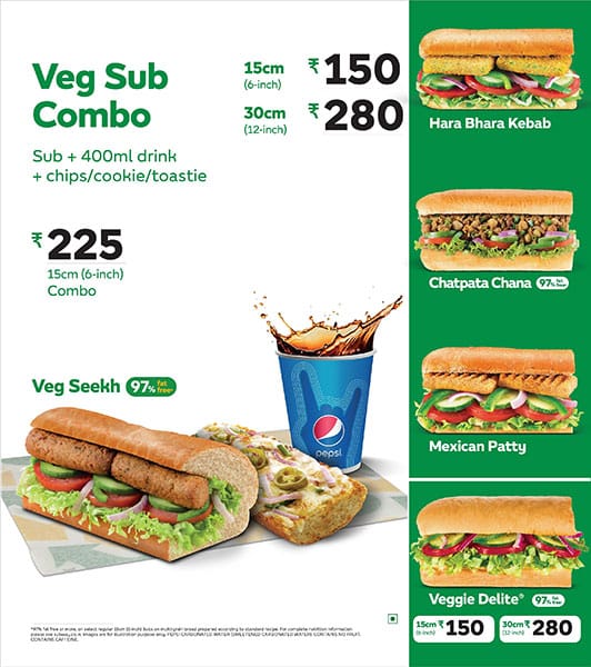 Menu at subway Malad, Mumbai