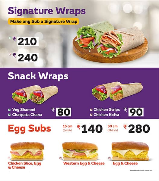 Menu at subway Malad, Mumbai