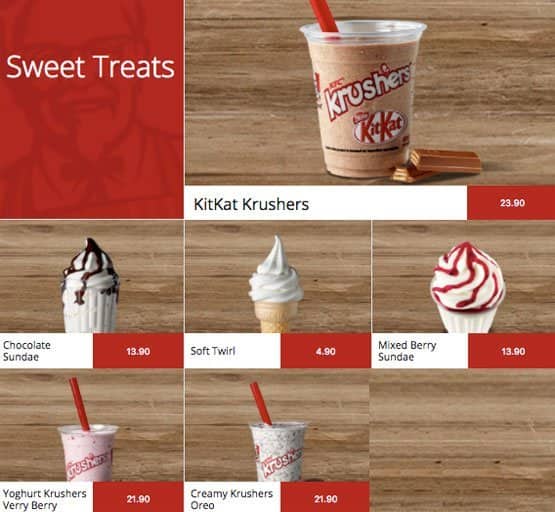 Menu at KFC restaurant, Randburg, Tokai Centre