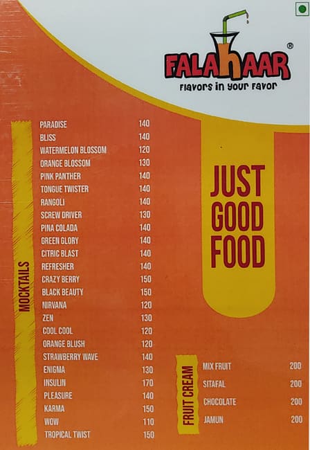 Menu at Falahaar, Pune, Royal Tower