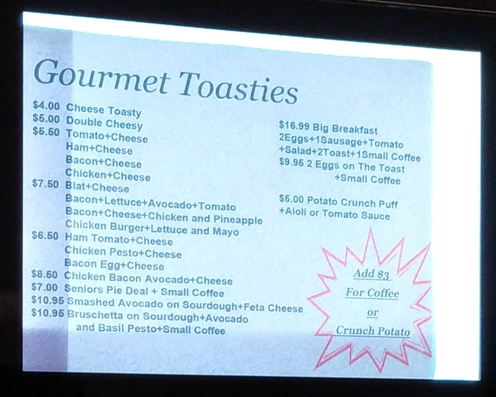 Menu at Mrs Fields cafe, Chatswood, Kiosk 214