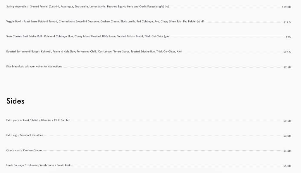 Menu at Top Paddock Cafe, Richmond