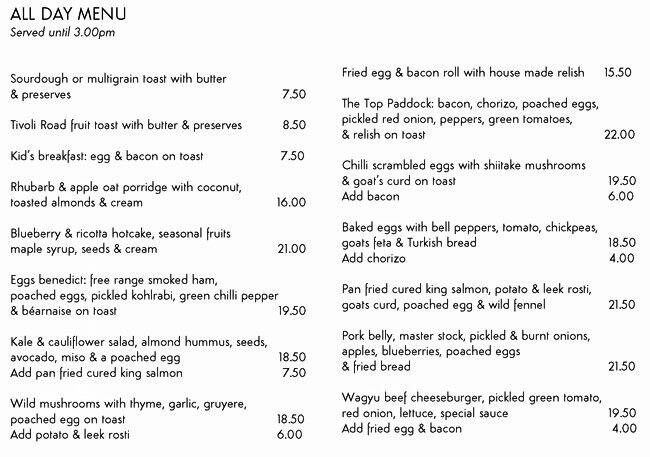 Top Paddock Menu, Menu for Top Paddock, Richmond, Melbourne ...