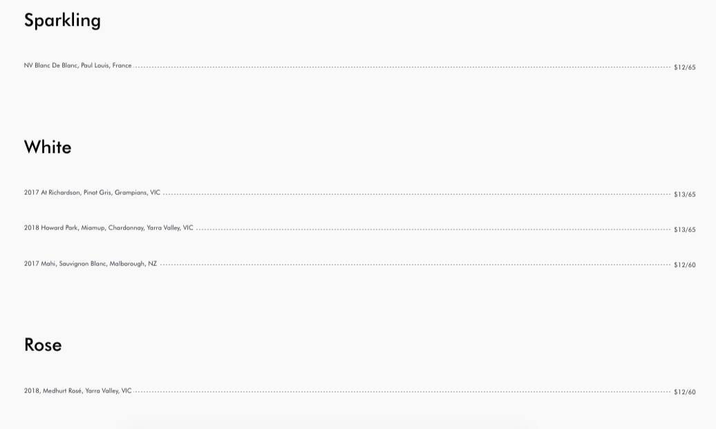Menu at Top Paddock Cafe, Richmond