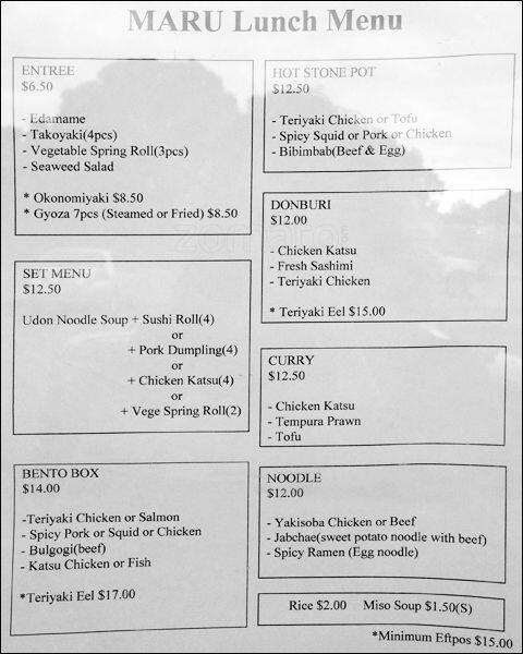 Maru Japanese And Korean Menu, Menu for Maru Japanese And Korean ...