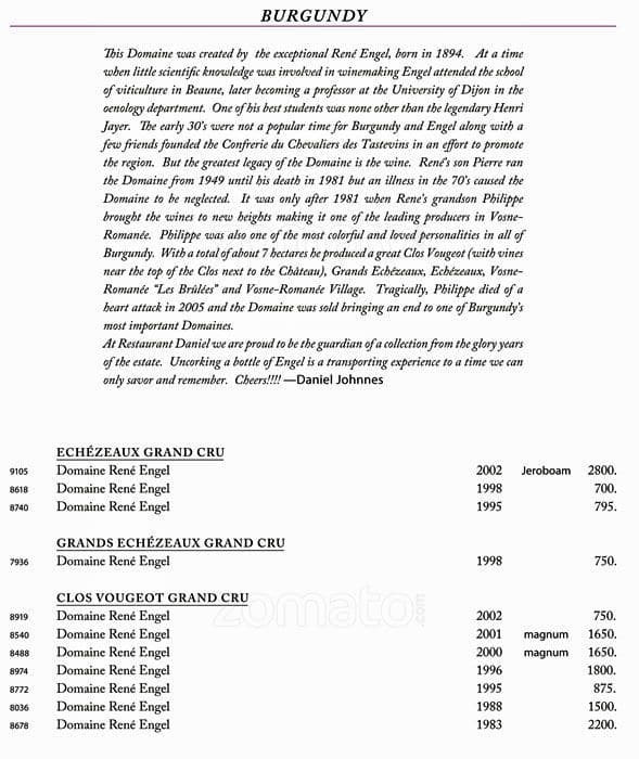 Menu at Daniel restaurant, West New York, 60 E 65th St