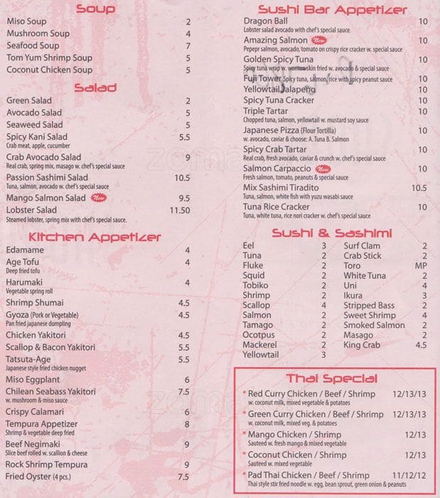 Menu at Shobu Sushi restaurant, New York City