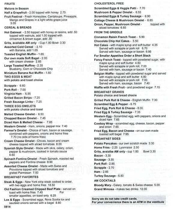 Menu at The Dining Car restaurant, Philadelphia