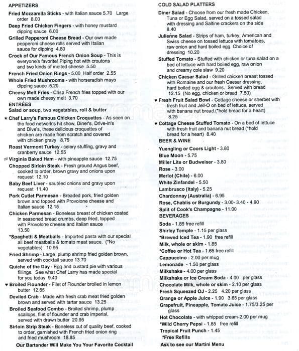 Menu at The Dining Car restaurant, Philadelphia