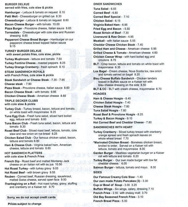 Menu at The Dining Car restaurant, Philadelphia