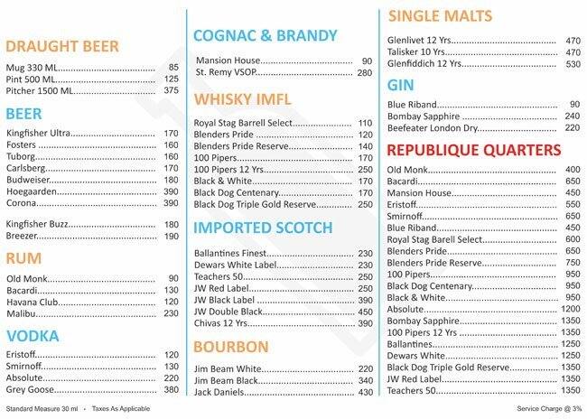 Republique : Pub & Terrace Lounge Menu - Zomato