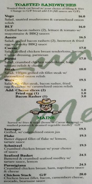 Menu at Dag Pub & Motel, D'Aguilar