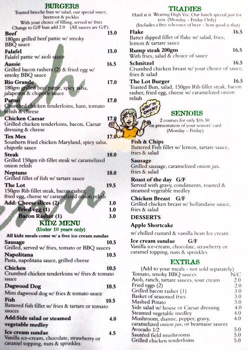 Menu at Dag Pub & Motel, D'Aguilar