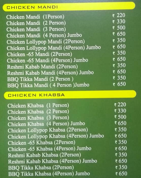 Menu at Al - Arabian Mandi & Restaurant KPS, Hyderabad