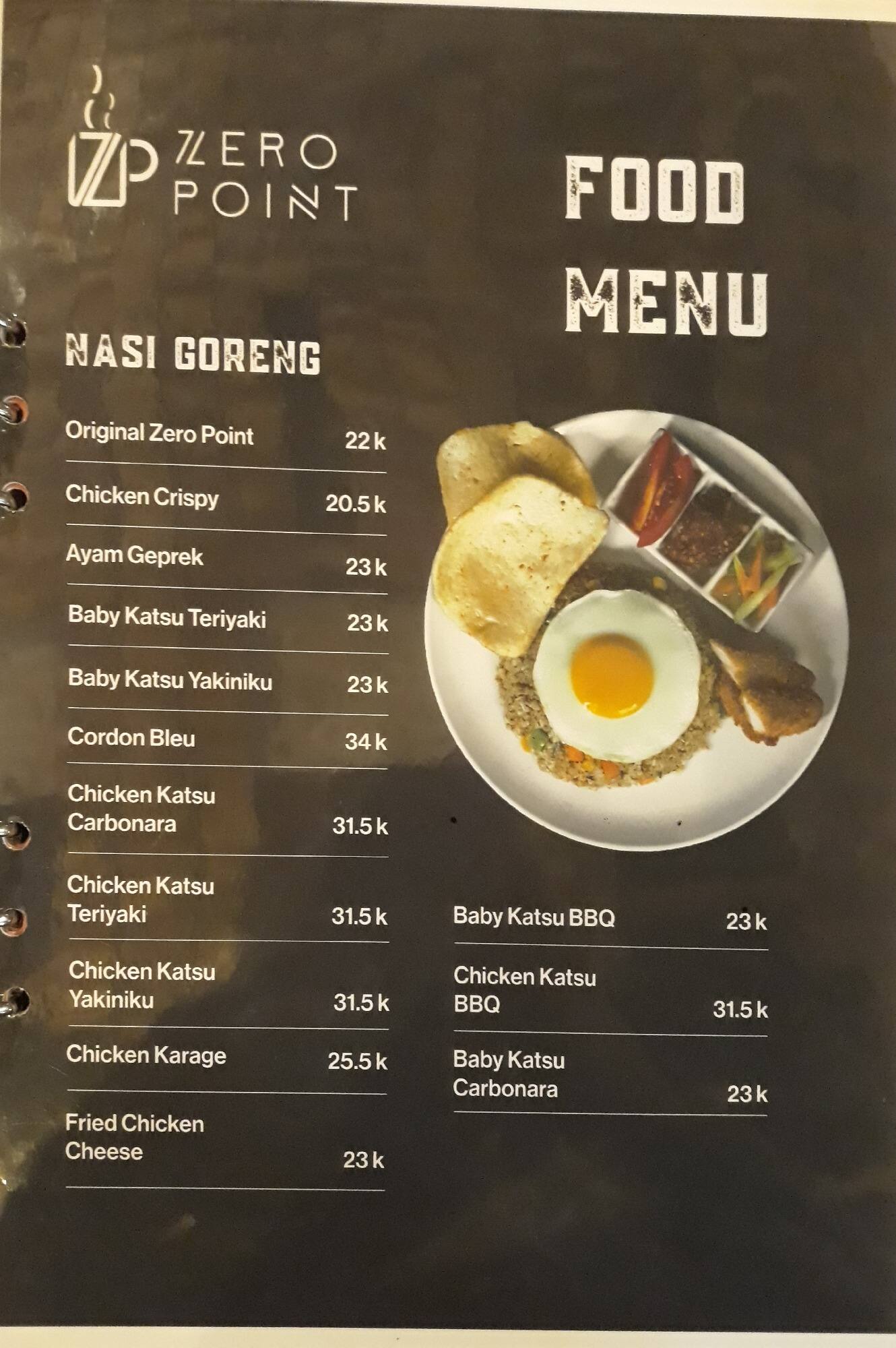 Menu at Zero Point cafe, Bandung
