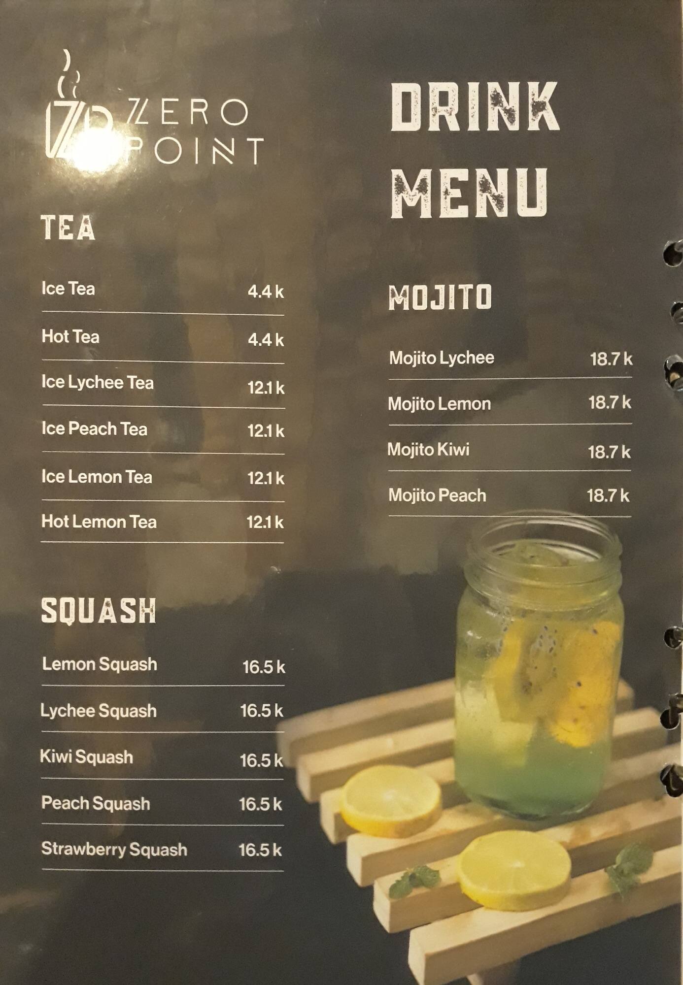 Menu at Zero Point cafe, Bandung