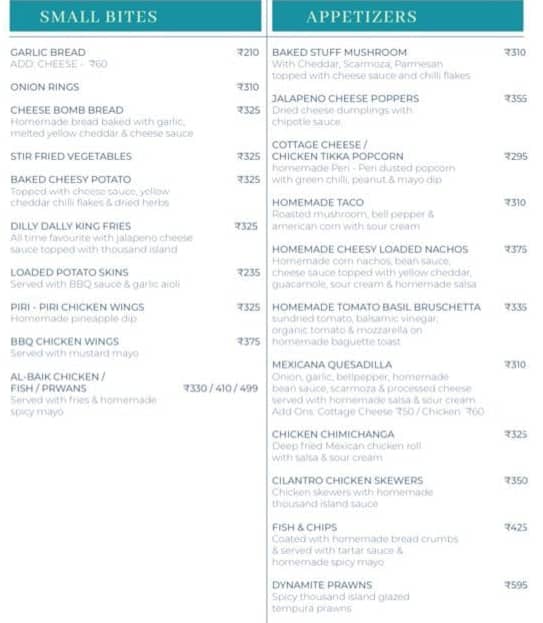 Menu at Dilly Dally Cafe, Mumbai, shop no 2/3