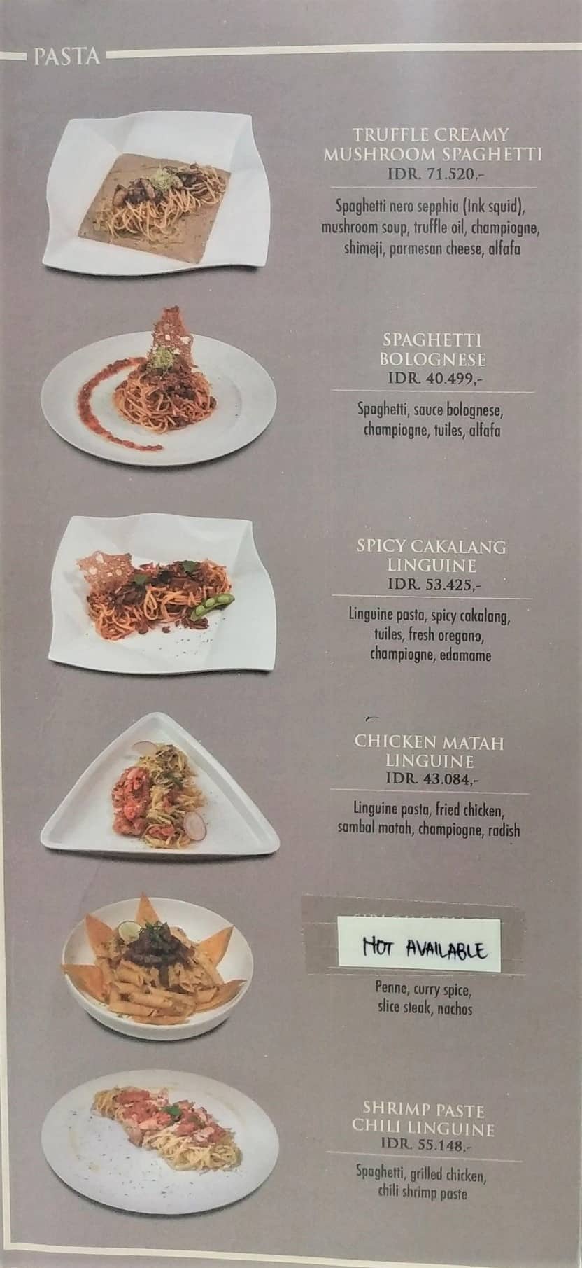 Menu at Georgia restaurant, West Jakarta