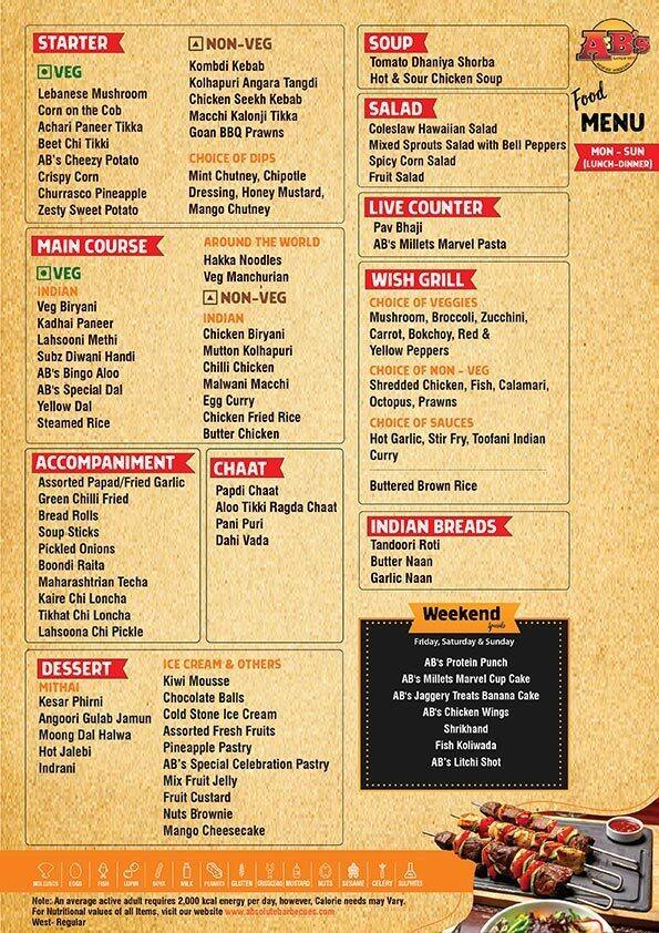 Menu of AB's - Absolute Barbecues, Powai, Mumbai