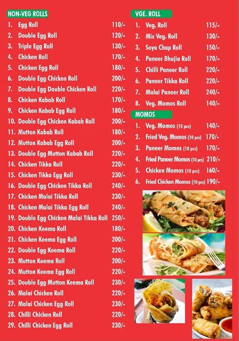 Menu of Zaika Kathi Rolls & Momos, Gaur City 1, Greater Noida