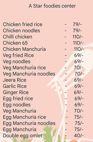 Menu of A Star Foodies Center, Kukatpally, Hyderabad