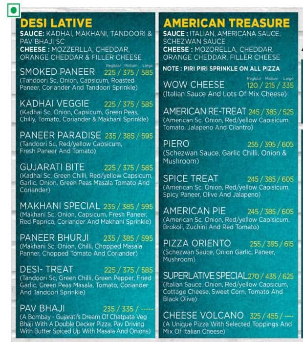 Menu of William John's Pizza Superlative, Shahibagh, Ahmedabad