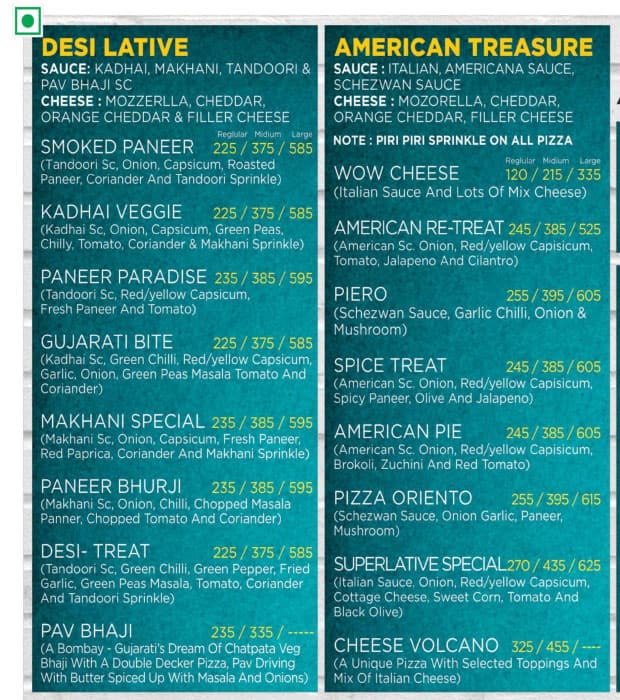 Menu of William John's Pizza Superlative, Mani Nagar, Ahmedabad