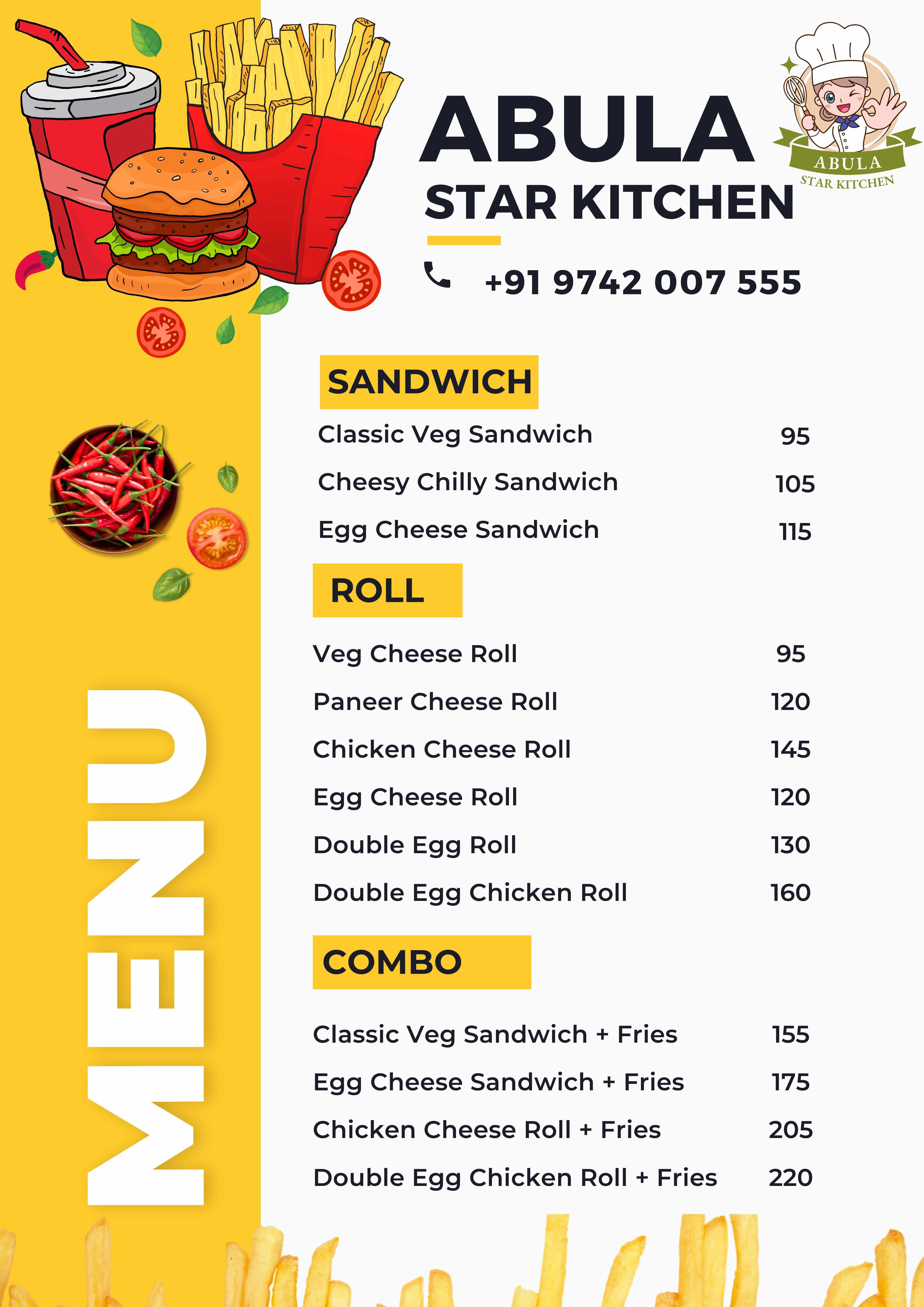 Menu of Abula Star Kitchen, New BEL Road, Bangalore