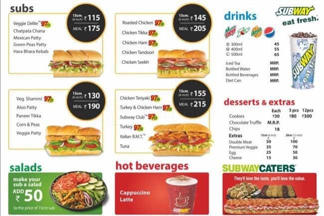 Subway Menu, Menu for Subway, Ranjit Avenue, Amritsar - Zomato