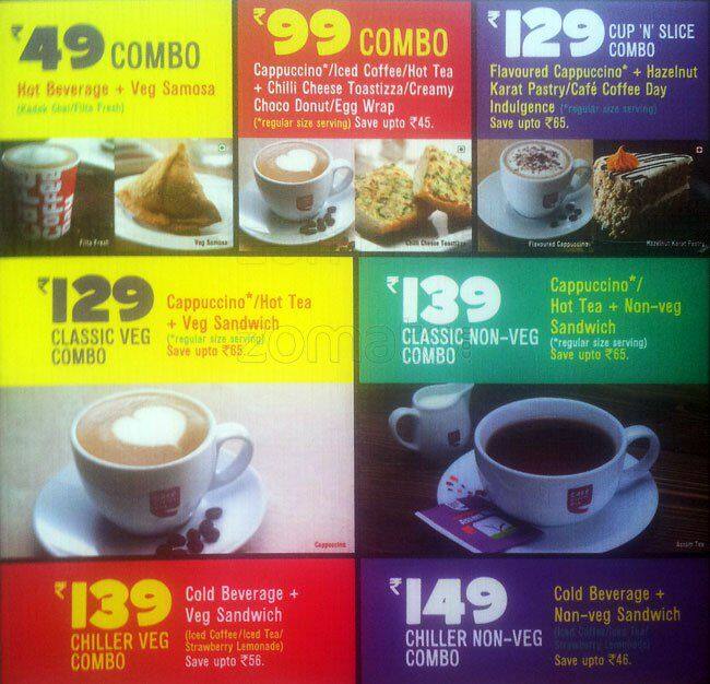 Menu at Cafe Coffee Day, Bhopal, IISER- Bhopal