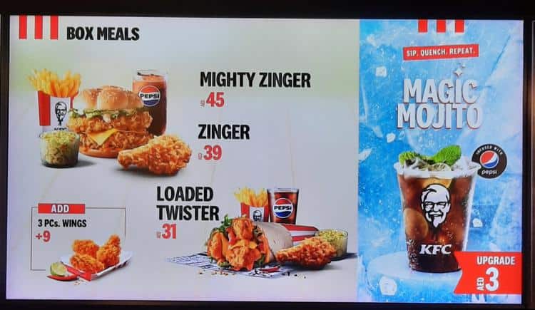Menu of KFC, Al Falah City, Abu Dhabi