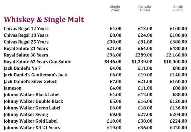 Menu at Mantra Lounge restaurant, Hounslow, 253 Bath Rd