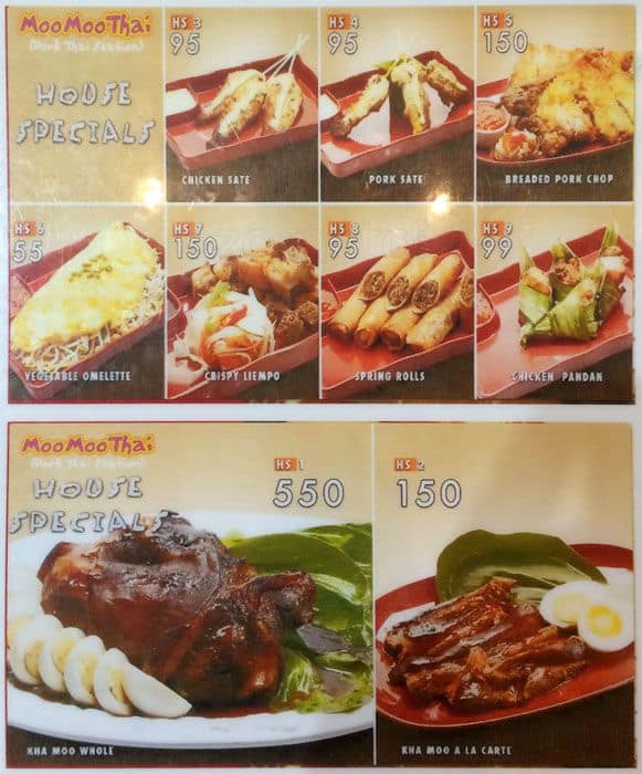 Menu at Moo Moo Thai restaurant, Pasay