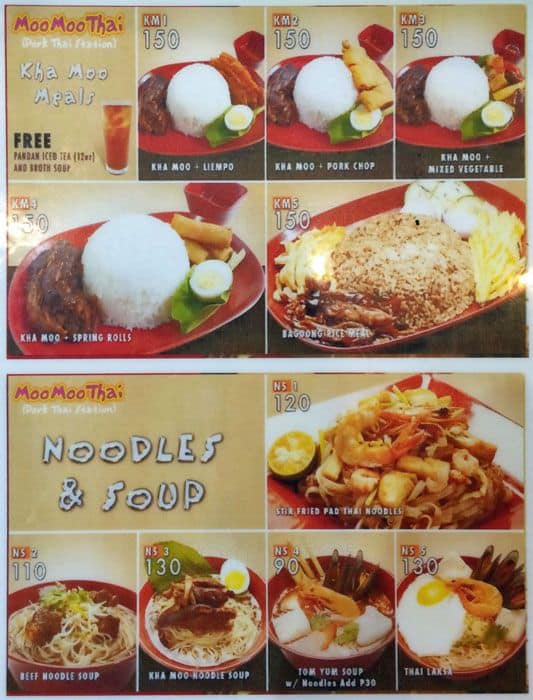 Menu at Moo Moo Thai restaurant, Pasay