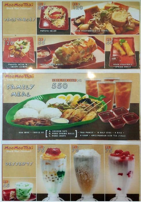 Menu at Moo Moo Thai restaurant, Pasay