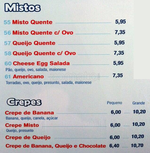 Menu at Sky's Burger fast food, Brasília, Quadra Cls 106