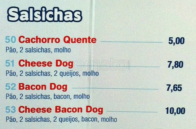 Menu at Sky's Burger fast food, Brasília, Quadra Cls 106