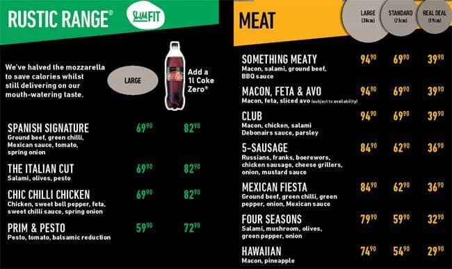 Menu at Debonairs Pizza pizzeria, Centurion, Highlands Shopping Centre