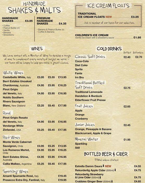 Menu at Handmade Burger Co. Glasgow Central restaurant, Glasgow, 78 St ...