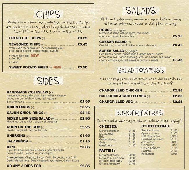 Carta del restaurante Handmade Burger Co. Glasgow Central, Glasgow, 78 ...