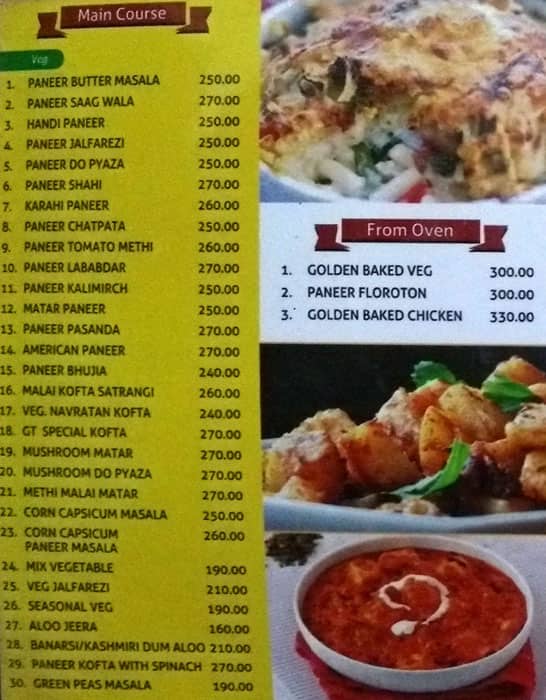 Menu at The Golden Treat, Lucknow