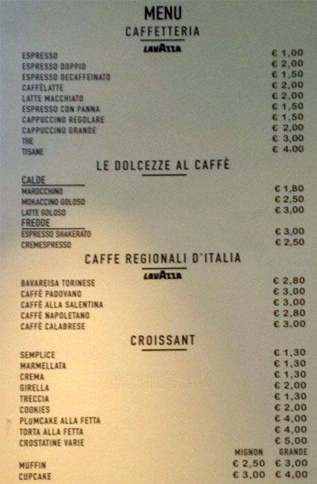Menu da Eataly, Milano, Piazza Cinque Giornate 1A
