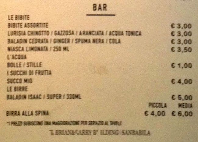 Menu au Eataly, Milan, Piazza Cinque Giornate 1A