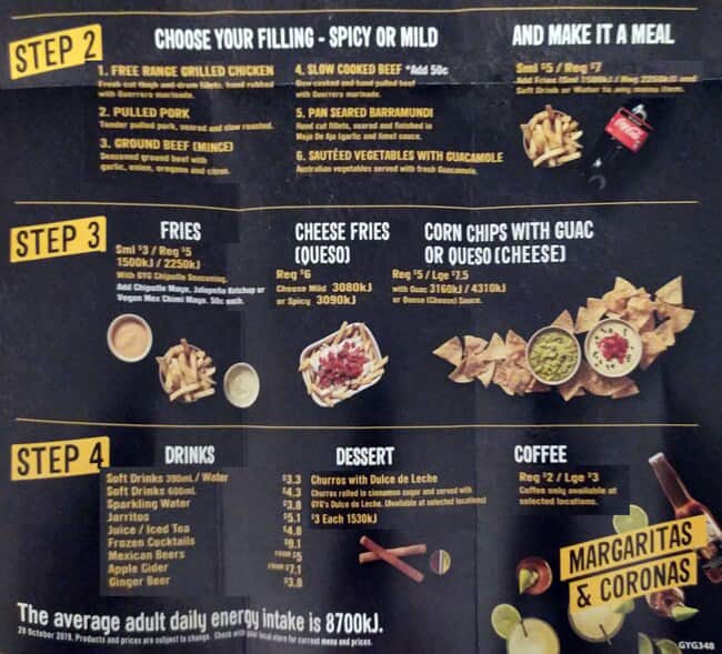 Menu at Guzman y Gomez - 567 Collins restaurant, Melbourne