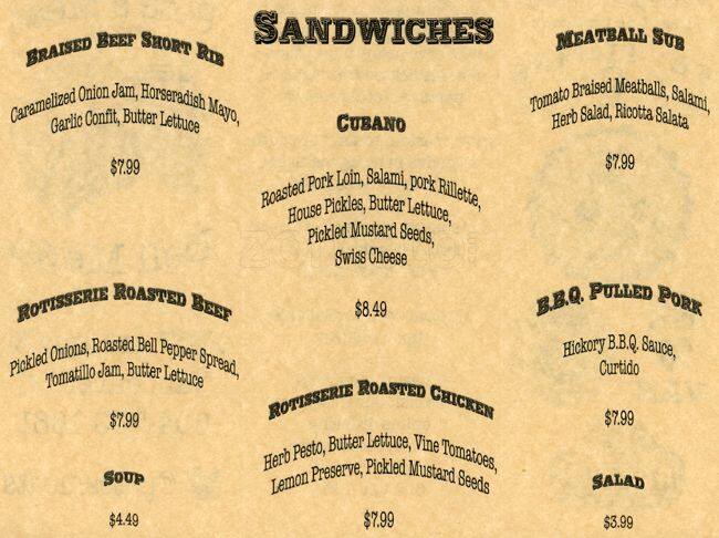 Menu at Pete's Meat Butcher Shop & Deli, Vancouver